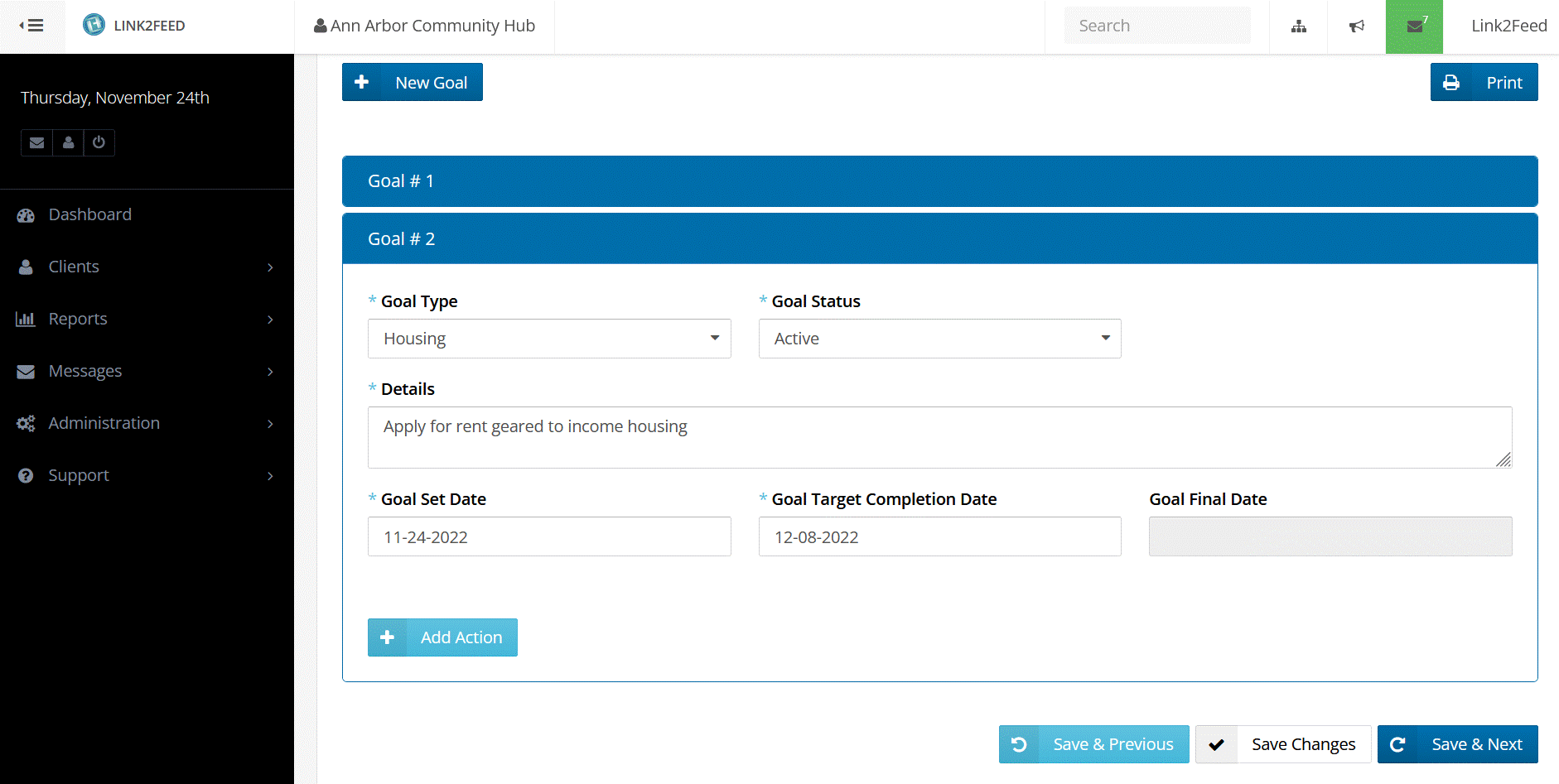 Goals Feature – Link2Feed